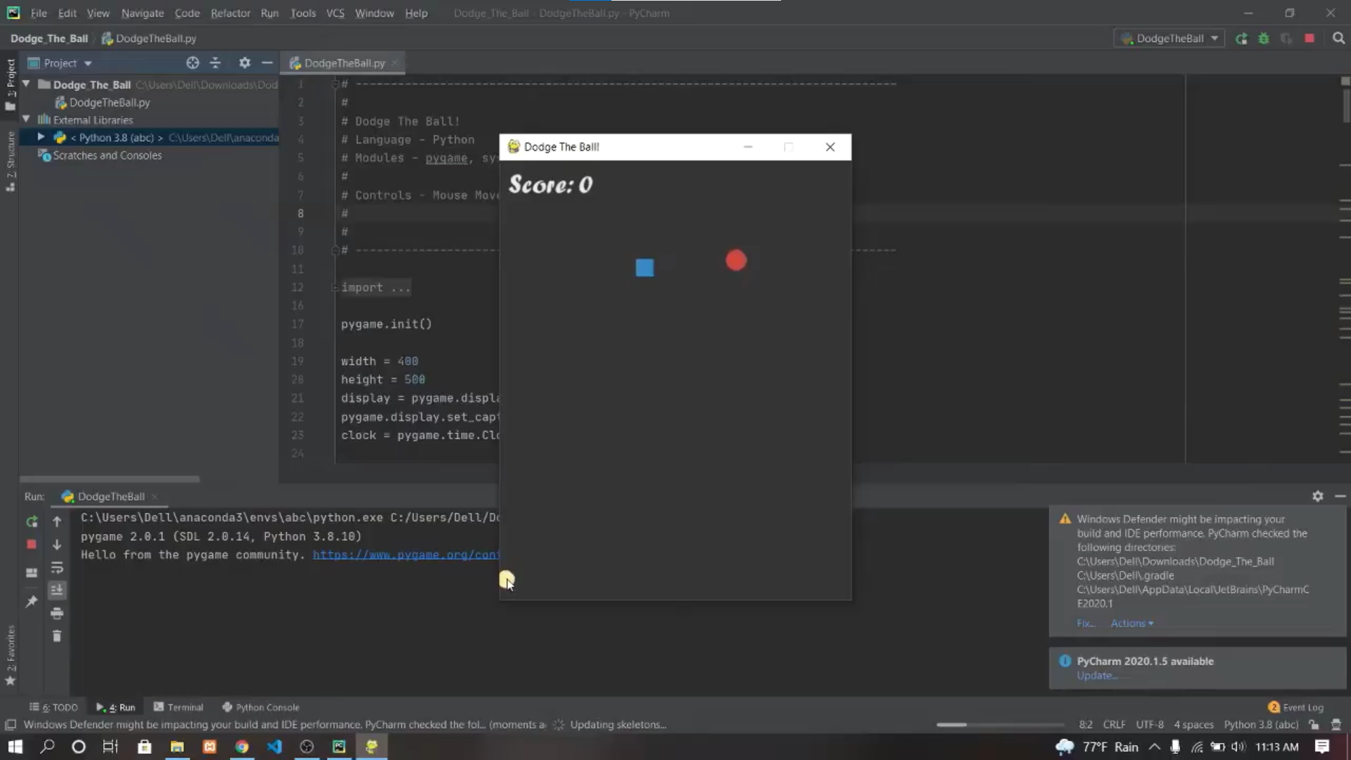 بازی Dodge The Ball در پایتون با سورس کد - سورس یاب